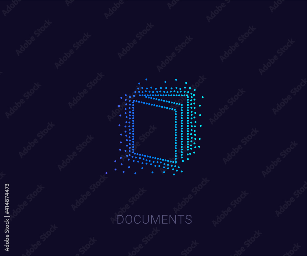 Unique document, paper, folder icon, made of multiple dots, Halftone ...