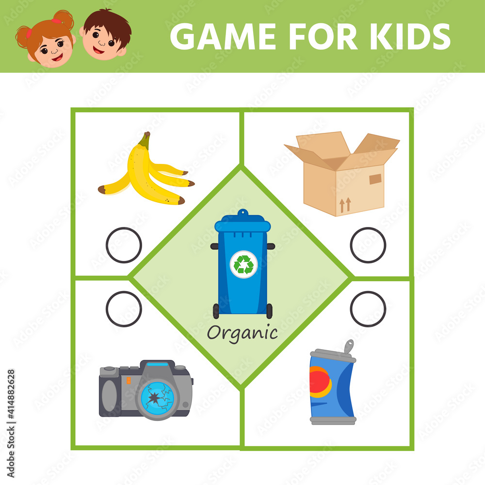 Game for children. Pazl. Waste sorting concept illustration. Sort ...
