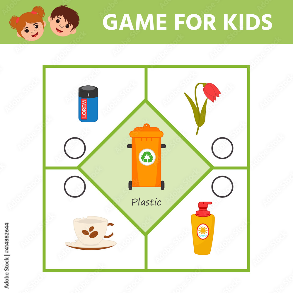 Game for children. Pazl. Waste sorting concept illustration. Sort ...