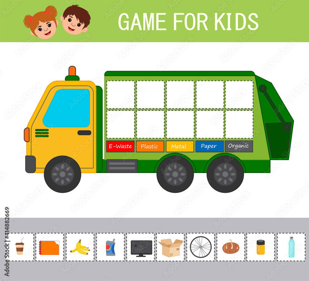 Game for children. Waste sorting concept illustration. Sort garbage by ...