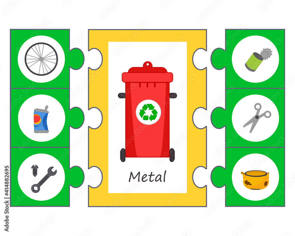 Game for children. Pazl. Waste sorting concept illustration. Sort ...