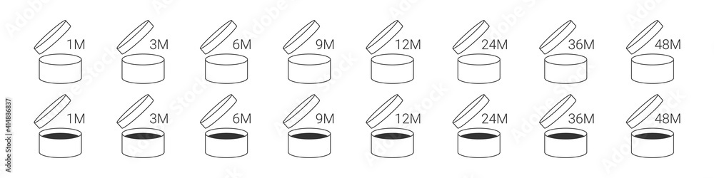 Period after opening. Expiration icons set. PAO icons. Expiration ...