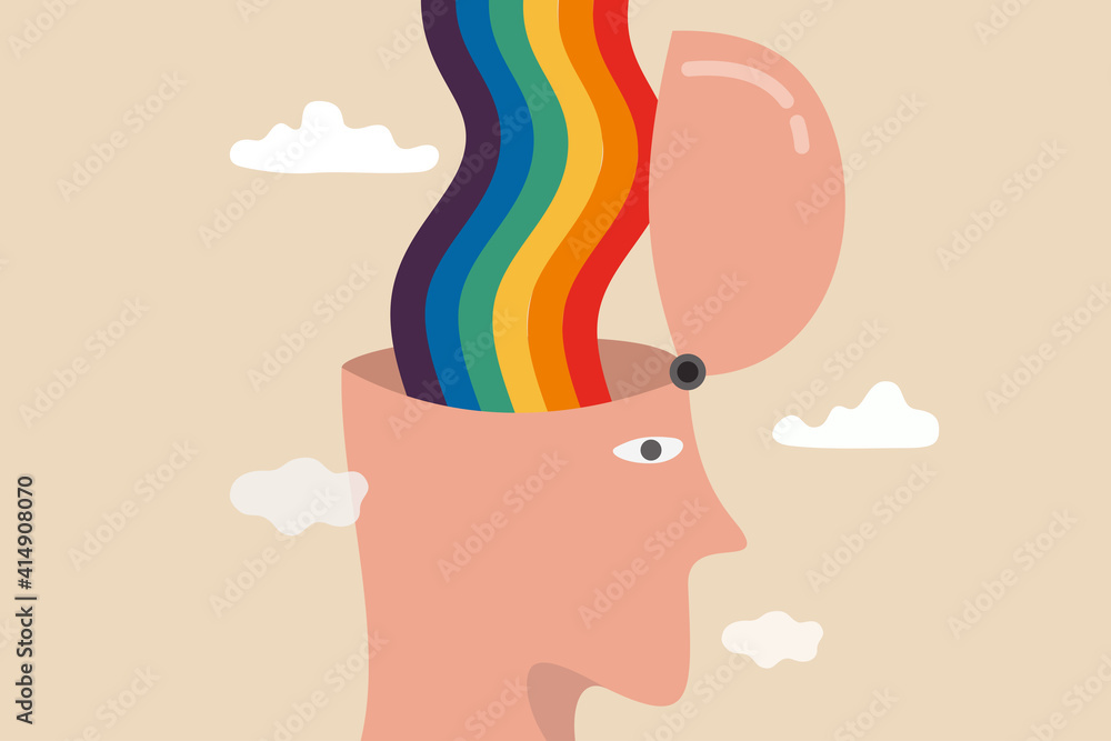 Mental state of happiness, good mood or positive thinking mind ...