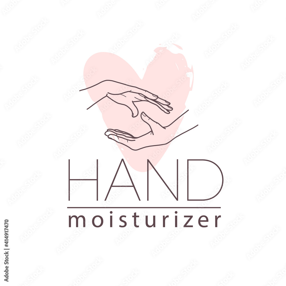 Hand cream emblem with two human hands icon over hear shape concept ...