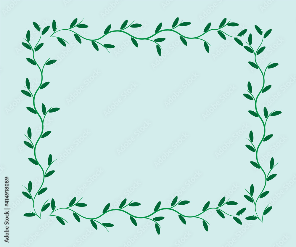 Rectangular frame from green plant branch for text isolated on light ...