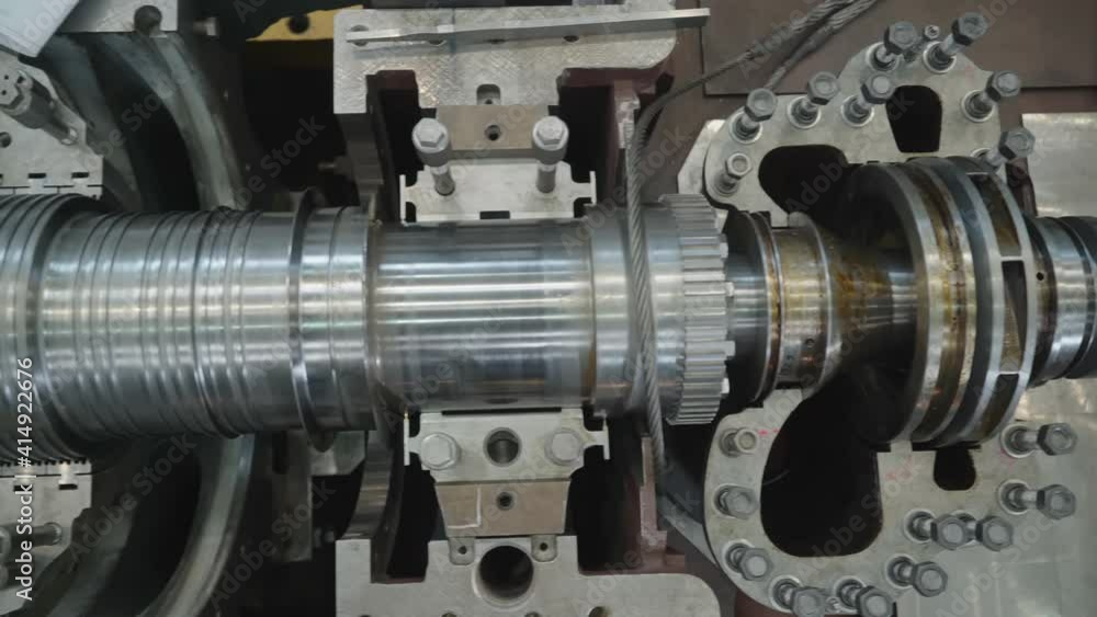 Turbine manufacturing factory. The disassembled turbine is being shown ...