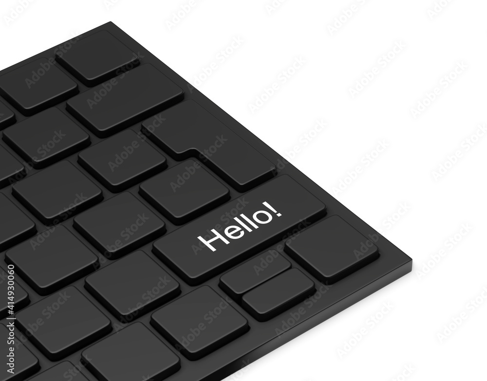 Perspective of the keyboard. Close up with black keys, 3d, 3d rendering ...