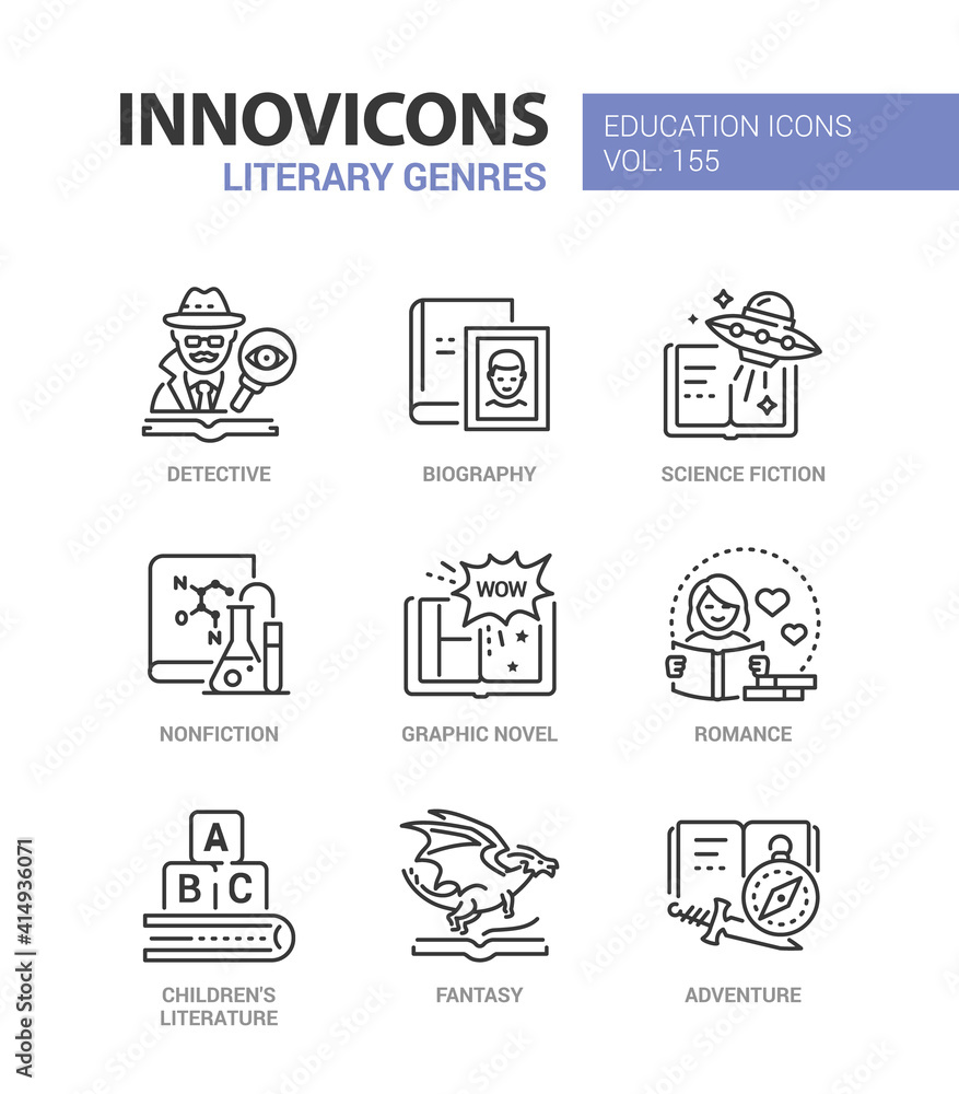 Literary genres - line design style icons set Stock Vector | Adobe Stock