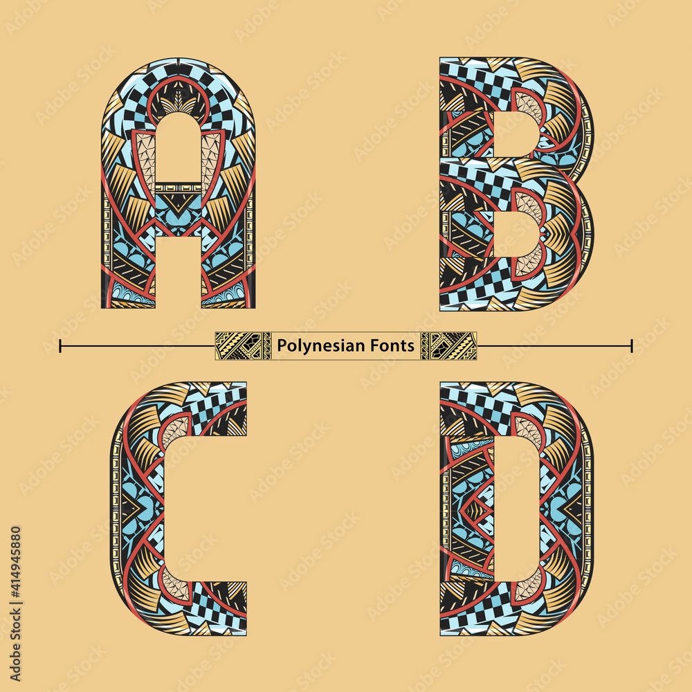 Alphabet polynesian style in a set ABCD Stock Vector | Adobe Stock