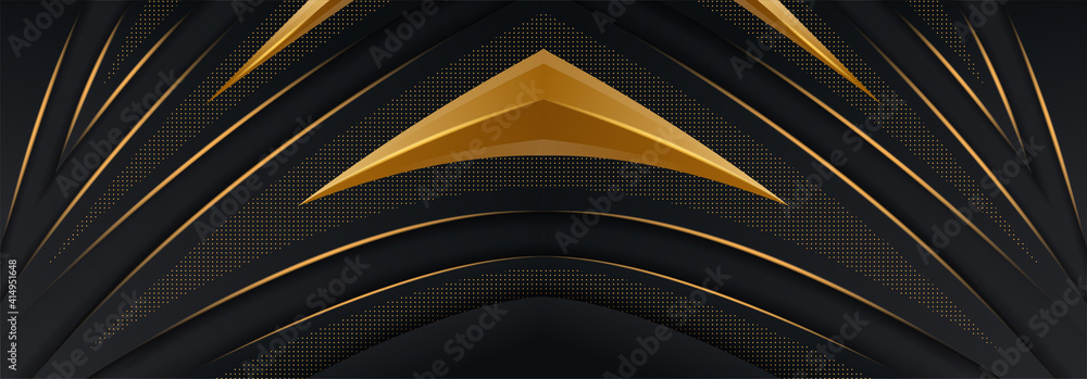 Abstract curve overlapping on black background with golden lines curve ...