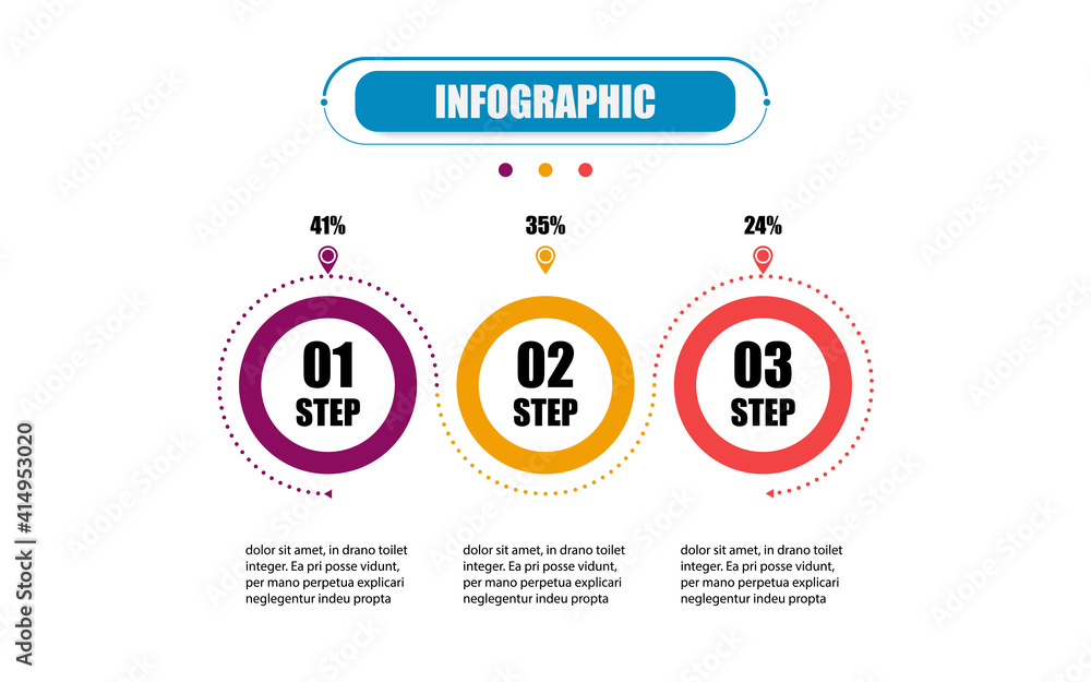 Infographic circle timeline 3 points banner elements and numbers ...