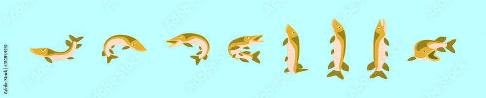 set of muskie fish cartoon icon design template with various models ...