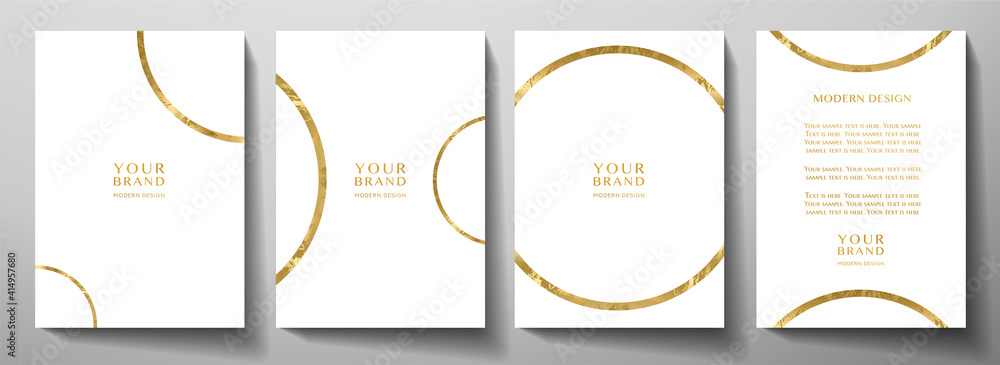 Modern cover design set with gold round ring (golden circle pattern) on ...