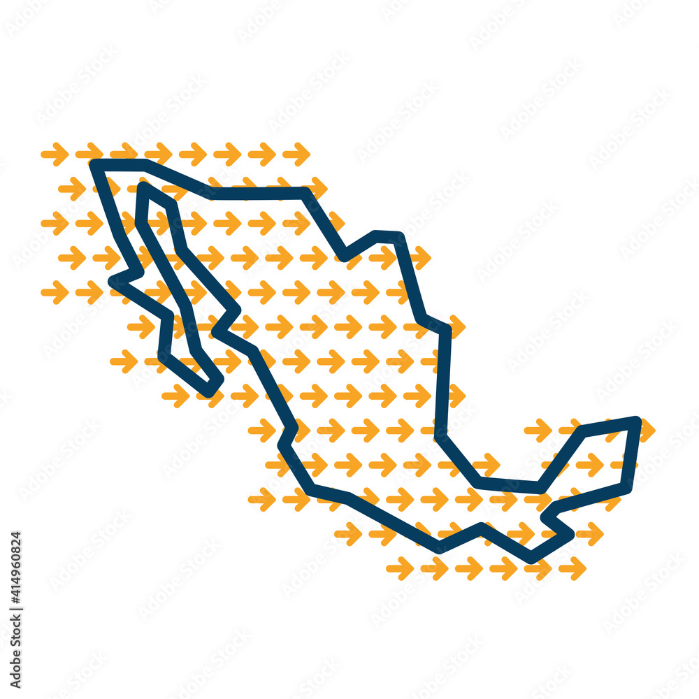 Mexico simple outline map with yellow direction guide arrows. Stock ...