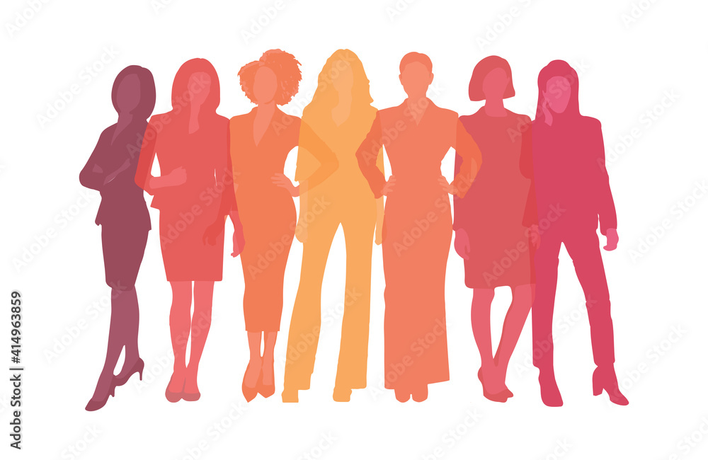 Business women in action, girl power colorful illustration, worker team ...