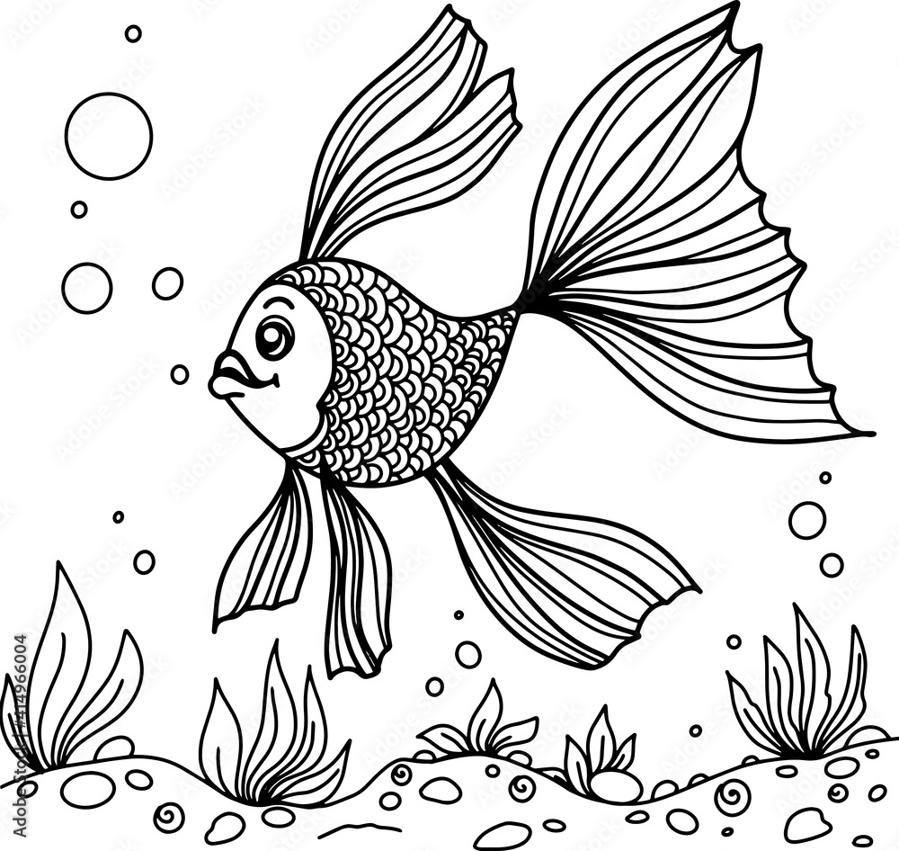 Coloring book. Sea fish. Underwater world. Ocean. Hand drawing coloring ...