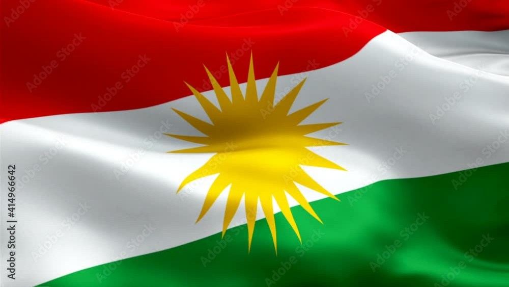 Kurdish flag Closeup 1080p Full HD 1920X1080 footage video waving in ...