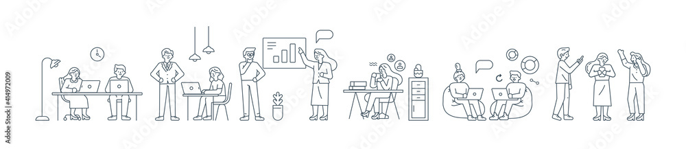 Outline drawing cartoon business people. Doodle characters. Vector ...