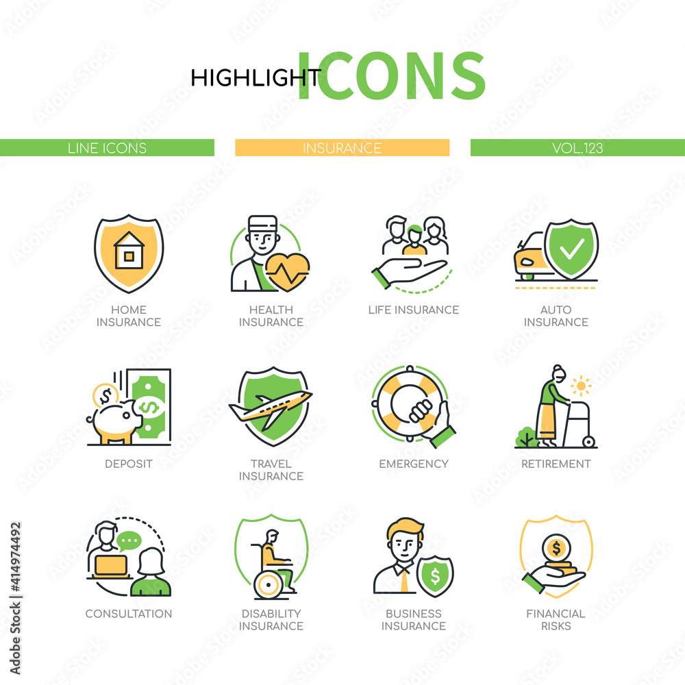 Insurance types - line design style icons set Stock Vector | Adobe Stock