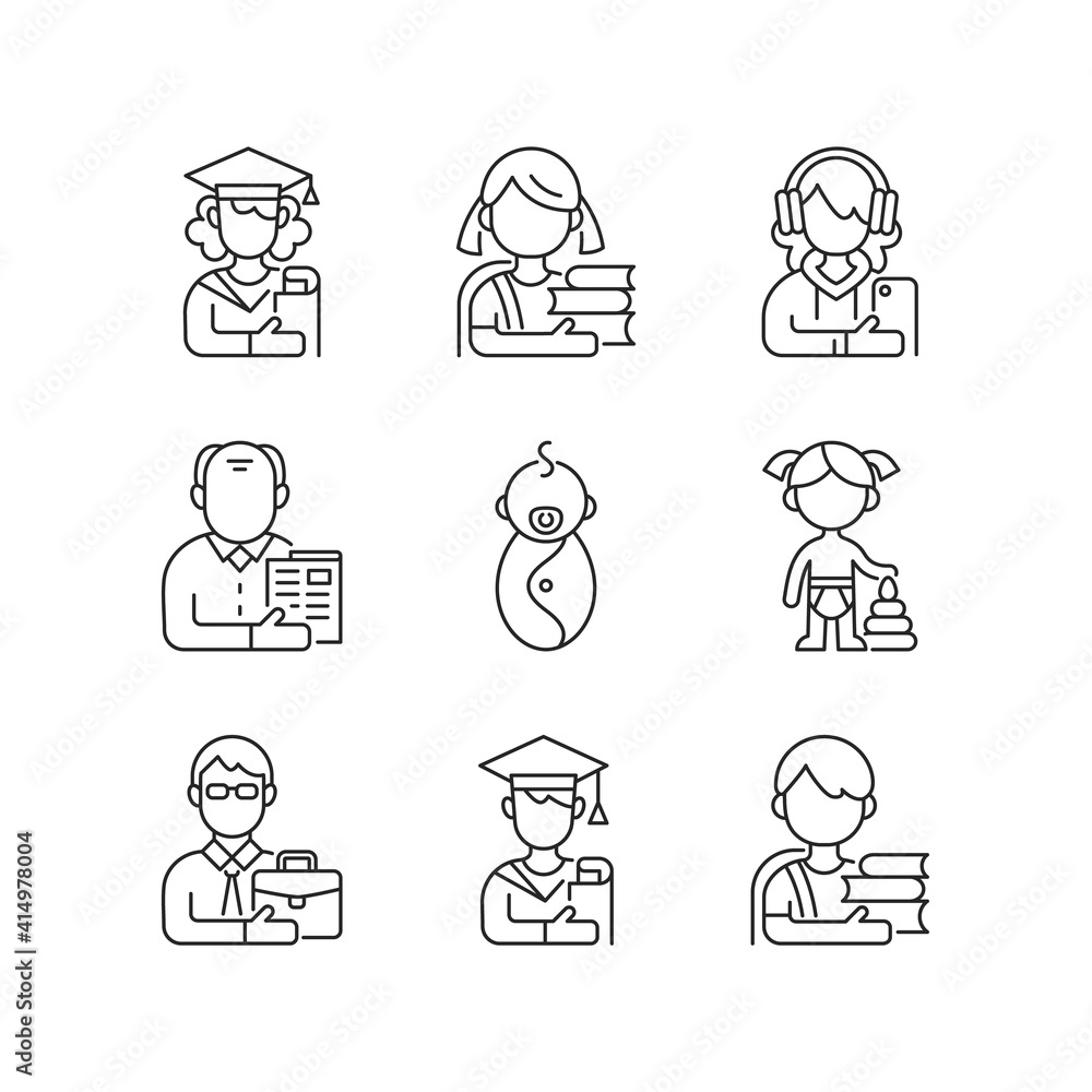 Age And Gender Differences Linear Icons Set Female And Male Student
