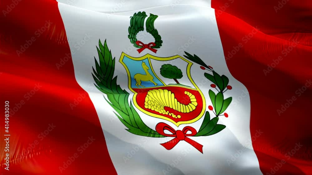 Peruvian flag Closeup 1080p Full HD 1920X1080 footage video waving in ...
