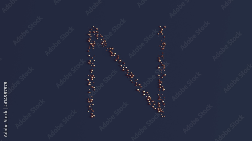 Typeface Letter N Symbol Formed out of Bronze Spheres 3d illustration ...