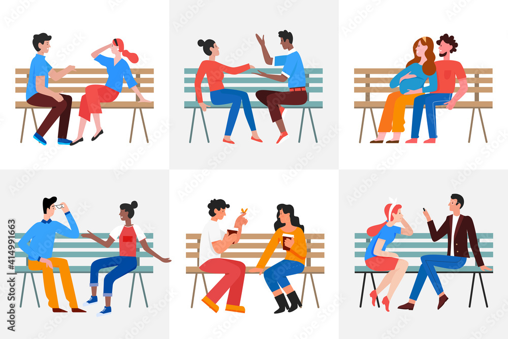 Cartoon Bench With People