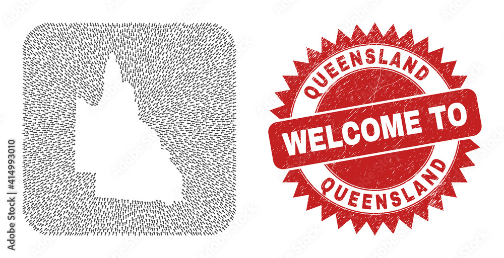 Vector collage Australian Queensland map of straight arrows and rubber ...