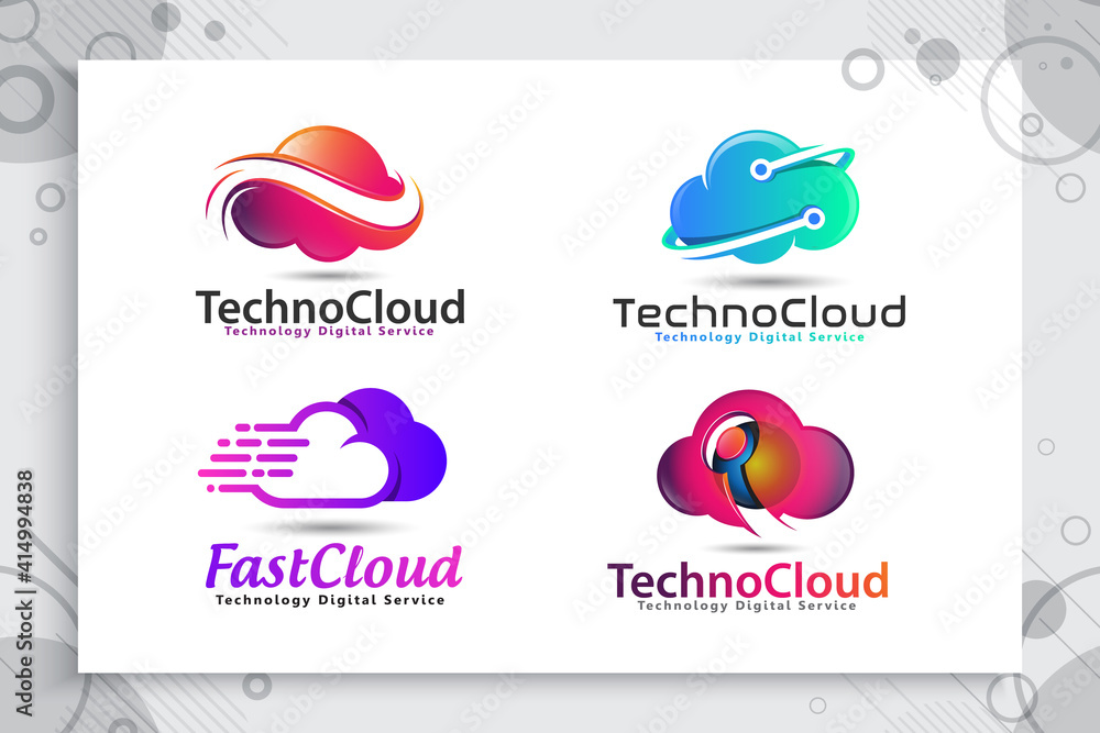 Cloud Data Vector logo for technology data and software service with ...