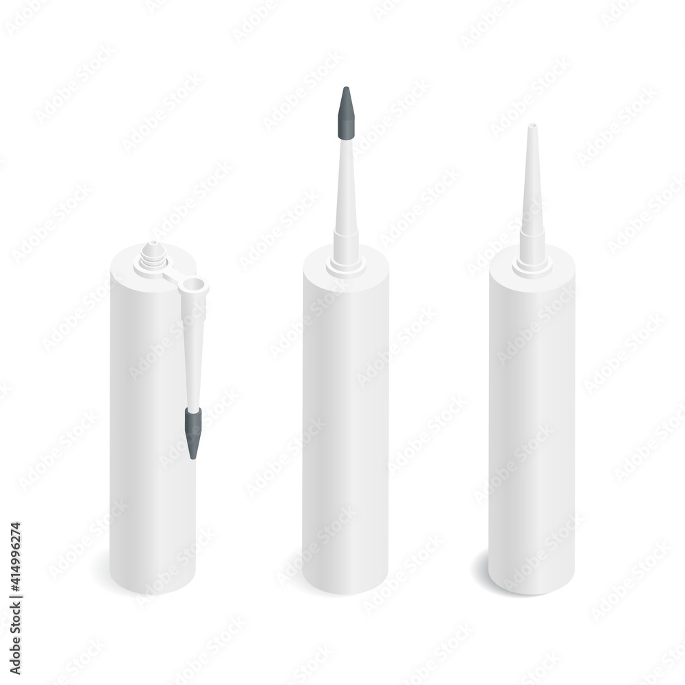 Isometric vector illustration silicone sealant packaging container tube ...
