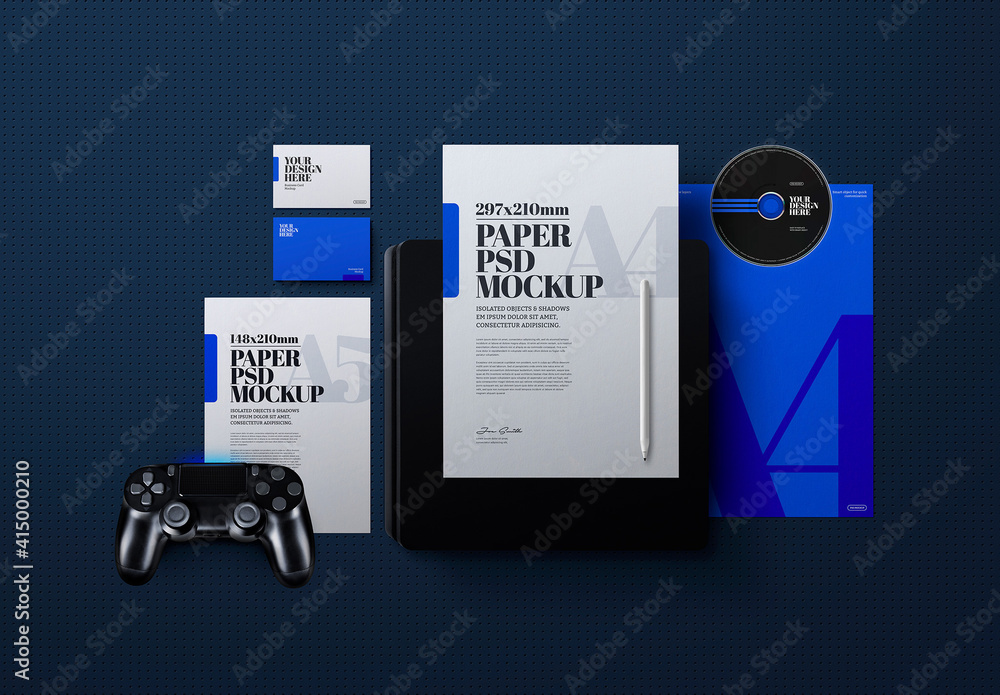Console Mockup Stationery A4, A5, Flyer Game Controller Stock Template ...