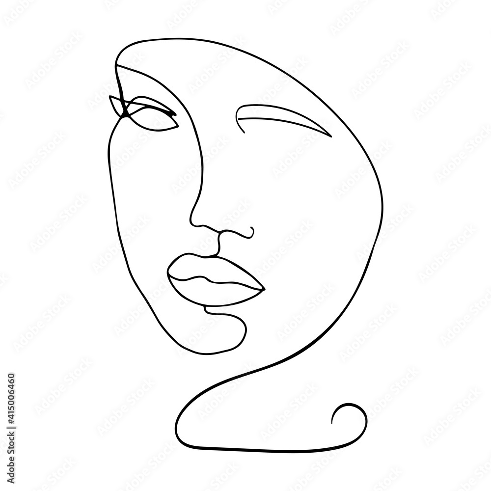 Abstract linear human face. Woman face in one line, modern trending art ...