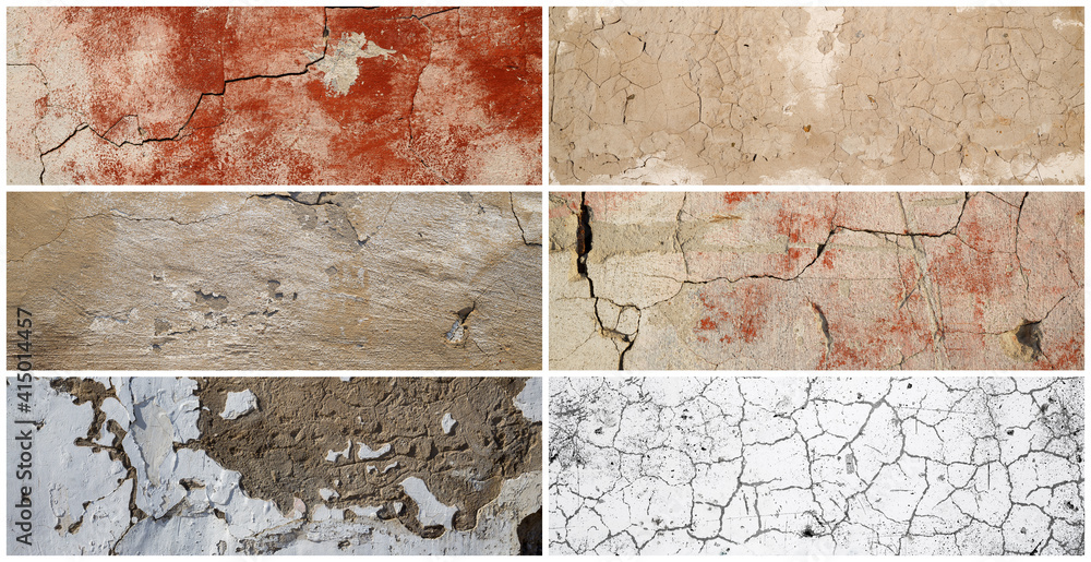 Wall texture set. Rough surfaces of the plastered and colored concrete ...