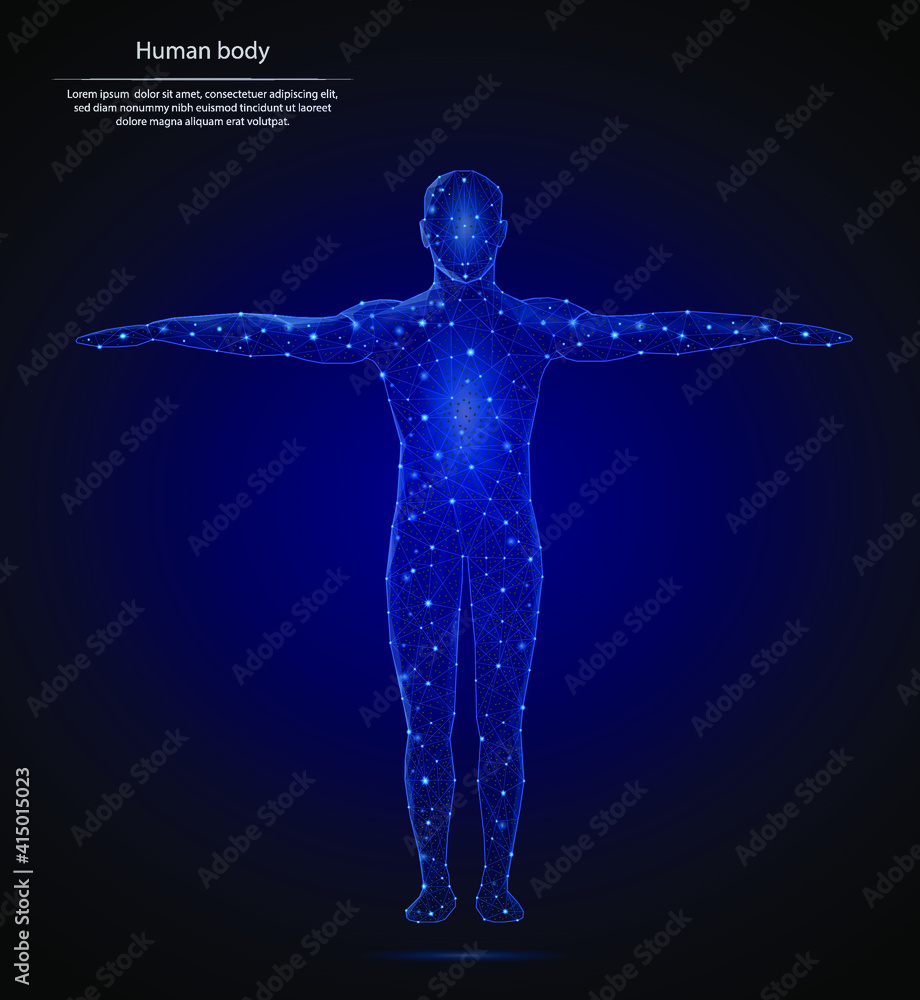 Abstract image of a human body consisting of points, lines, and shapes ...