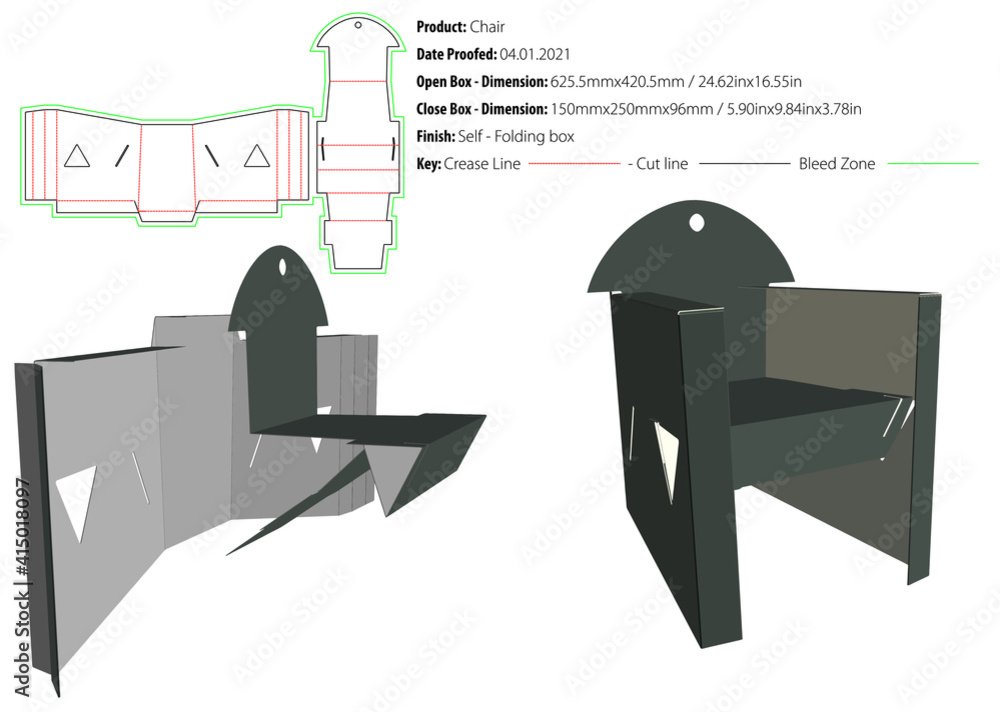 Chair corrugated cardboard packaging design template self lock die cut ...