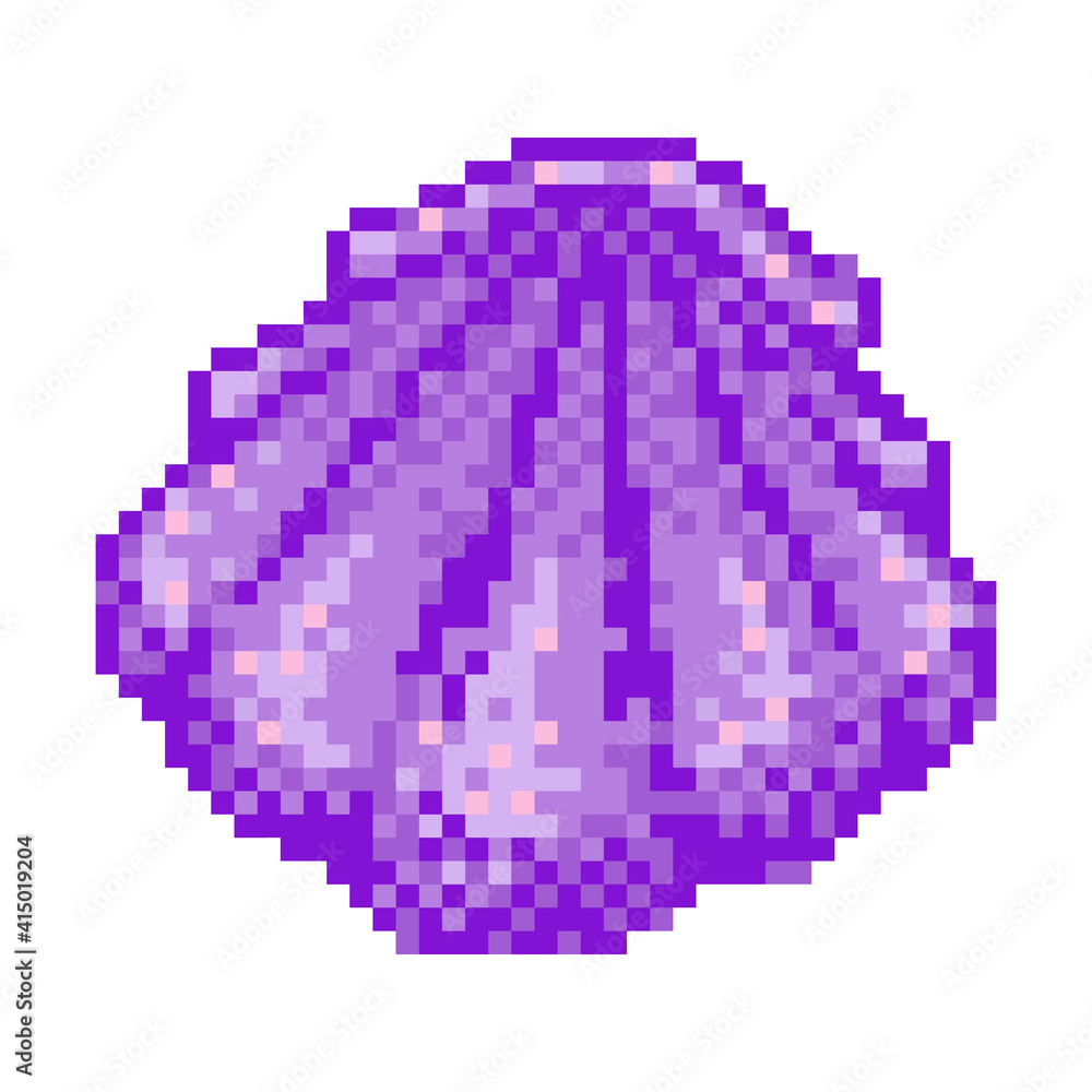 Closed clam shell pixel art icon top view. Retro gaming scallop, clam ...