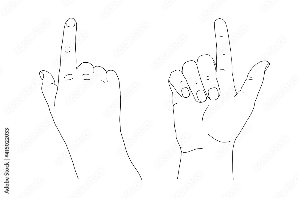 Black outline human young adult hand raising and lifting index finger ...
