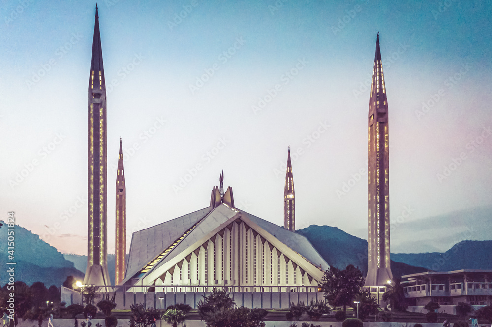Famous Faisal Mosque View in Islamabad Pakistan st evening time. Stock ...