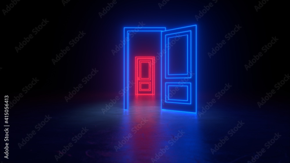 Abstract open door to universe. Cyberpunk neon door background concept ...