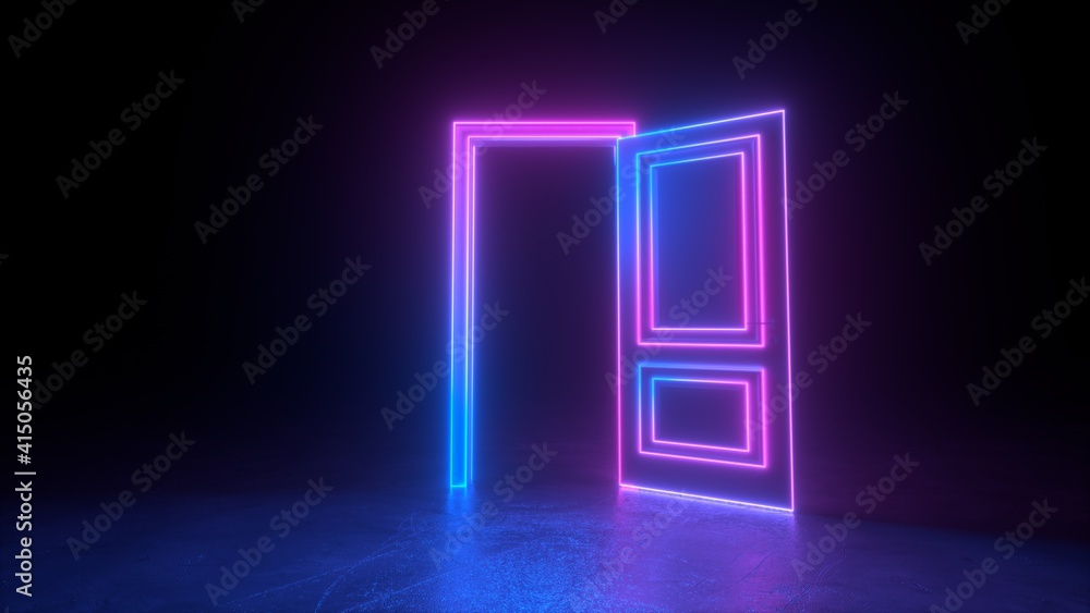 Abstract open door to universe. Cyberpunk neon door background concept ...