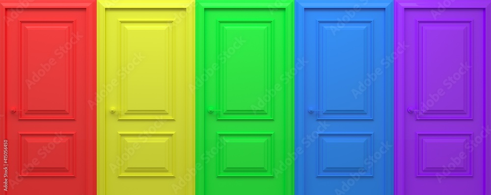 Colorful multi-colored doors. Colors of rainbow. The concept of ...