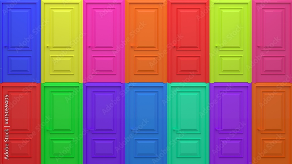 Colorful multi-colored doors. Colors of rainbow. The concept of ...