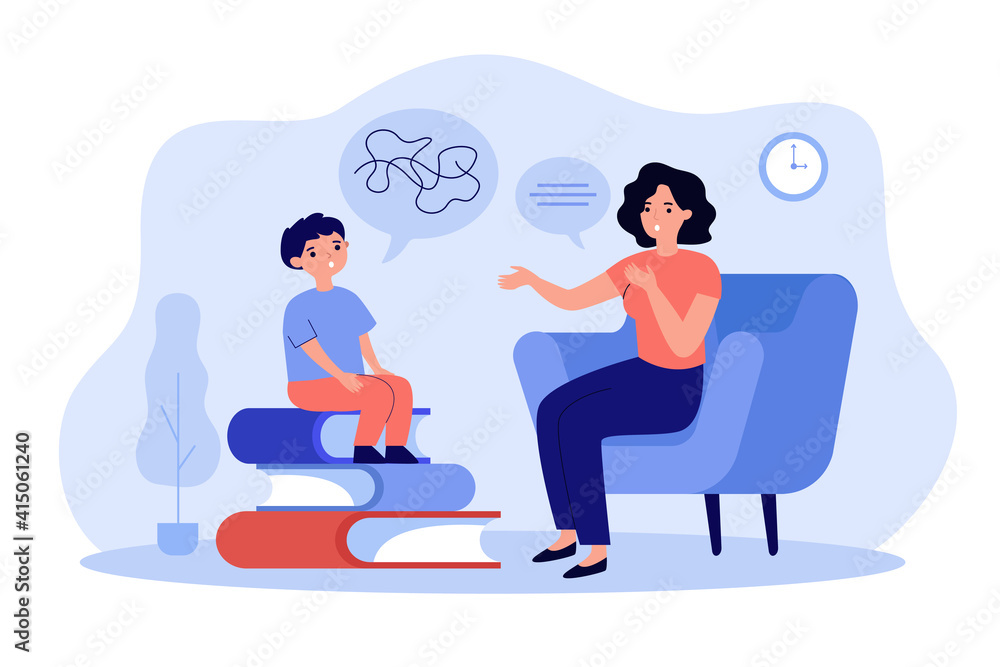 Child training basic language skills with speech therapist isolated ...