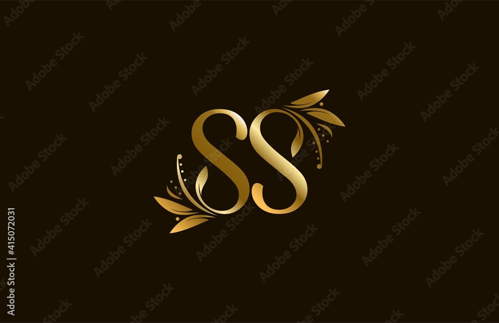 Golden Monogram Flourishes Letter SS Logo Manual Elegant Minimalism ...