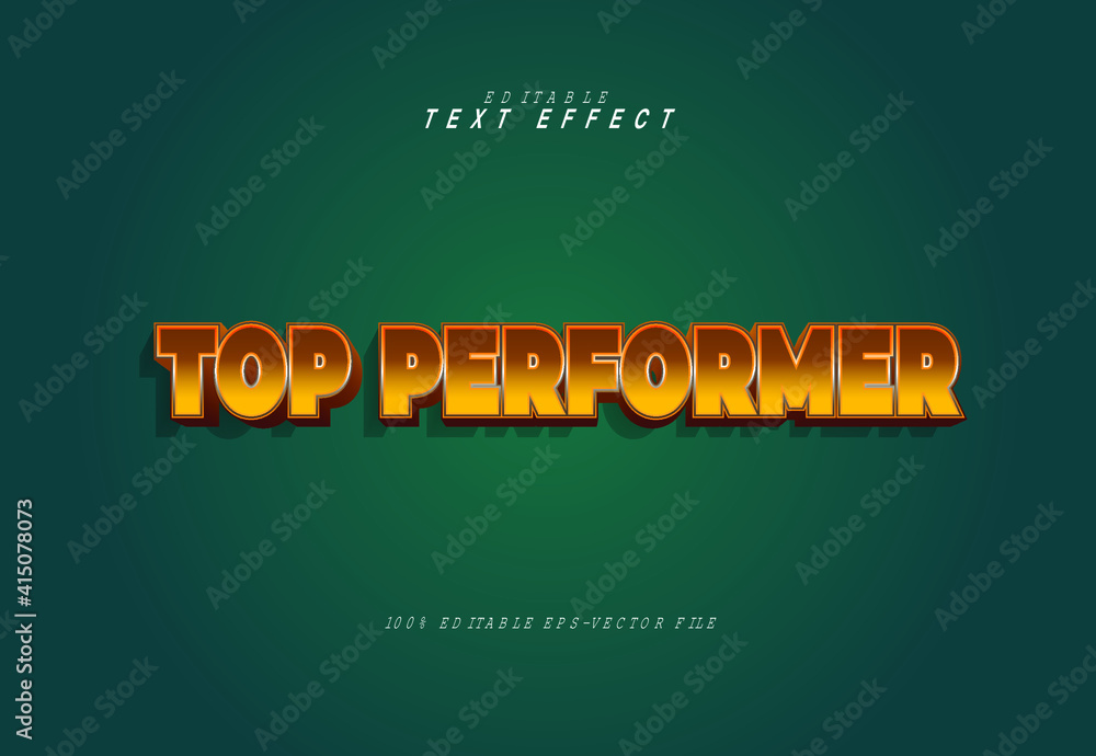 editable top performer text effect with green background.typhography ...