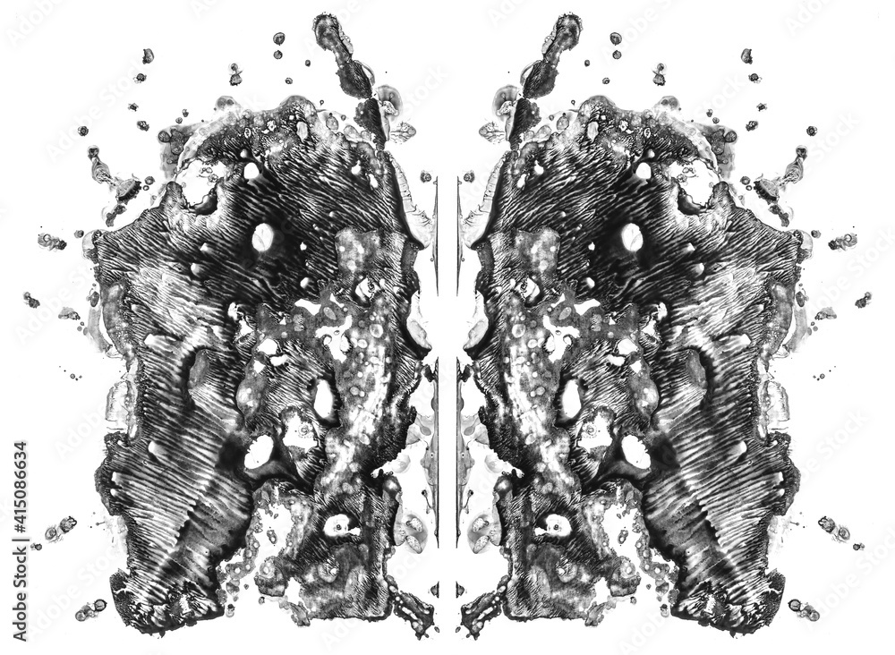Rorschach test isolated on white illustration, random abstract black ...