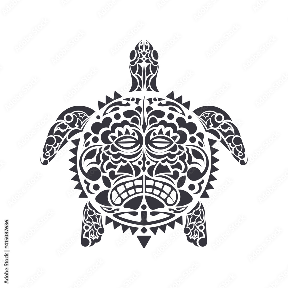 Turtle in Tribal Polynesian tattoo style. Turtle shell mask. Maori and ...