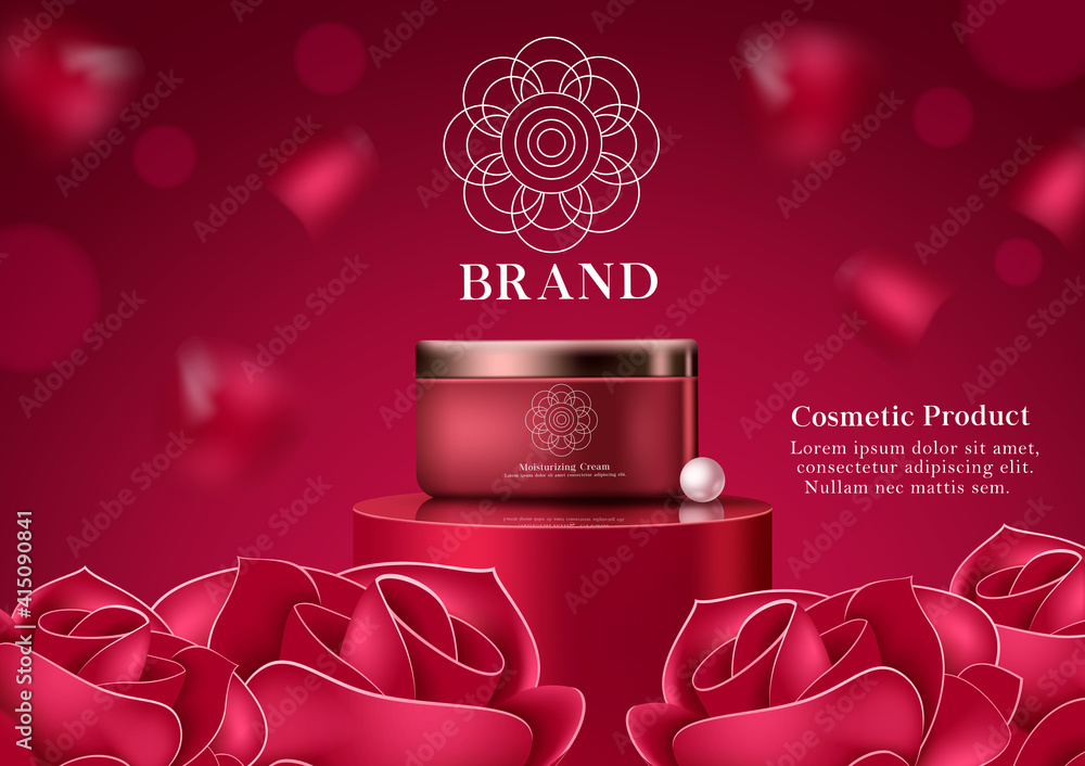 Cosmetic rose moisturizing product vector template design. Cosmetic ...