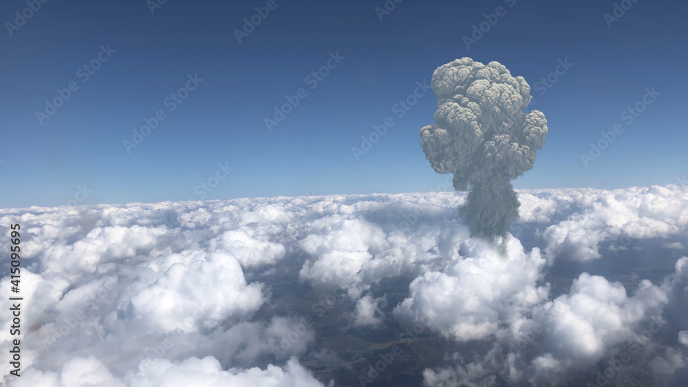 Large mushroom cloud explosion or volcano over Clouds , Atom nuclear ...