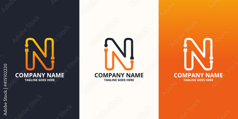 Electric initial letter N Logo Icon Template. Illustration vector ...